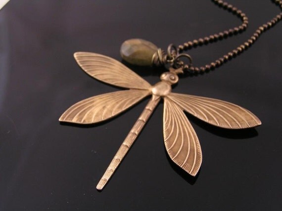Dragonfly Necklace with Labradorite Dragonfly by WedunitJewels