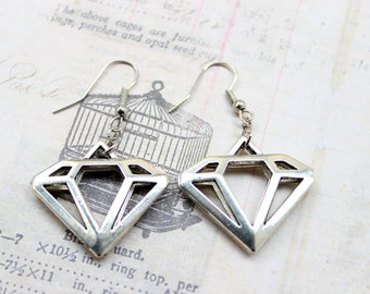 Asymmetric and Geometric Diamond Earrings with Antique Gold