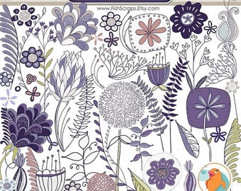 50% SALE Gray & Yellow Modern Flower Clip Art by FishScraps