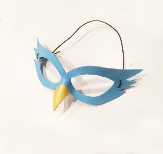 Light Blue Bird Mask handmade leather Costume Mask for Child