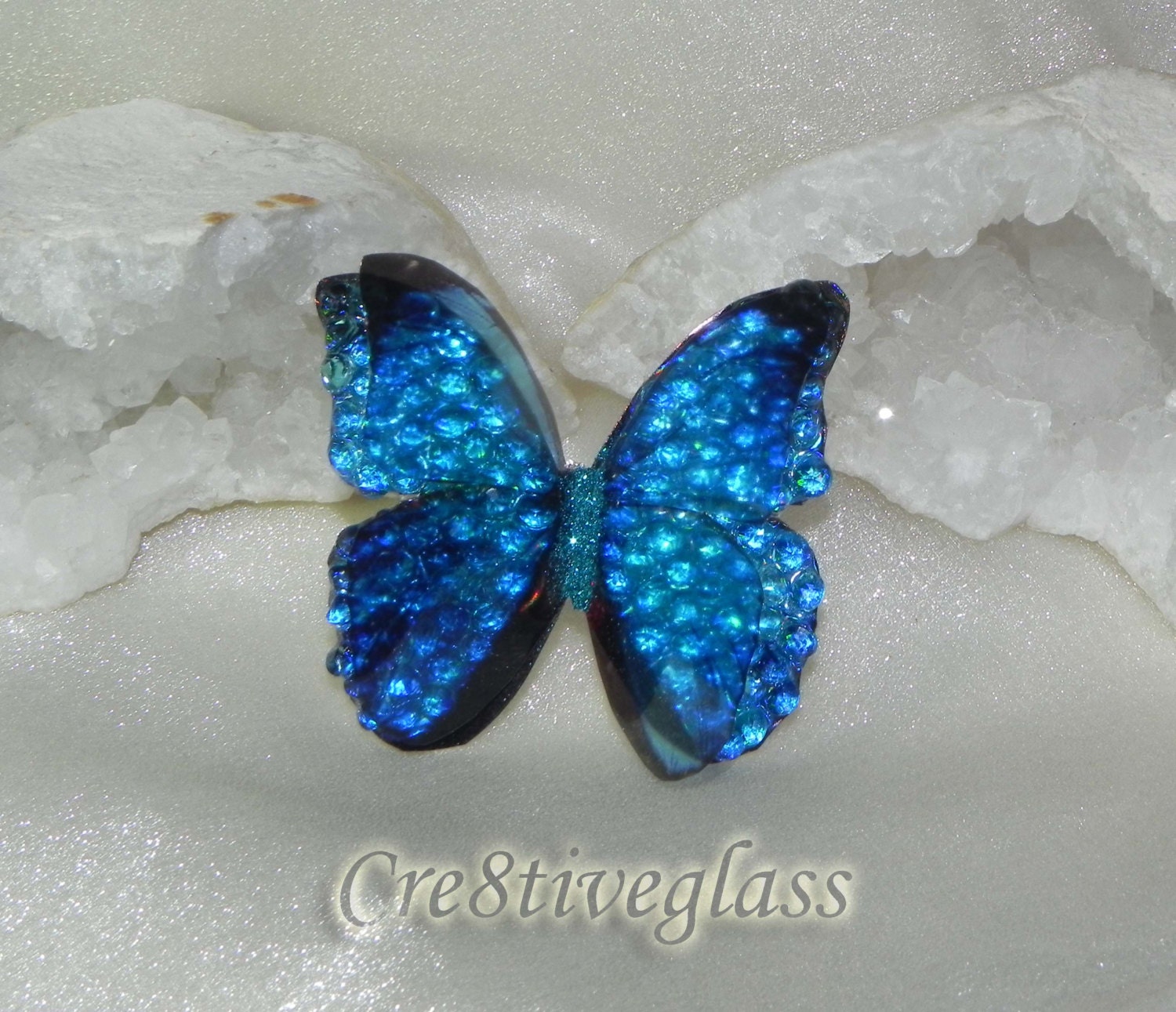 Sparkling Crystal blue iridescent handcrafted butterfly