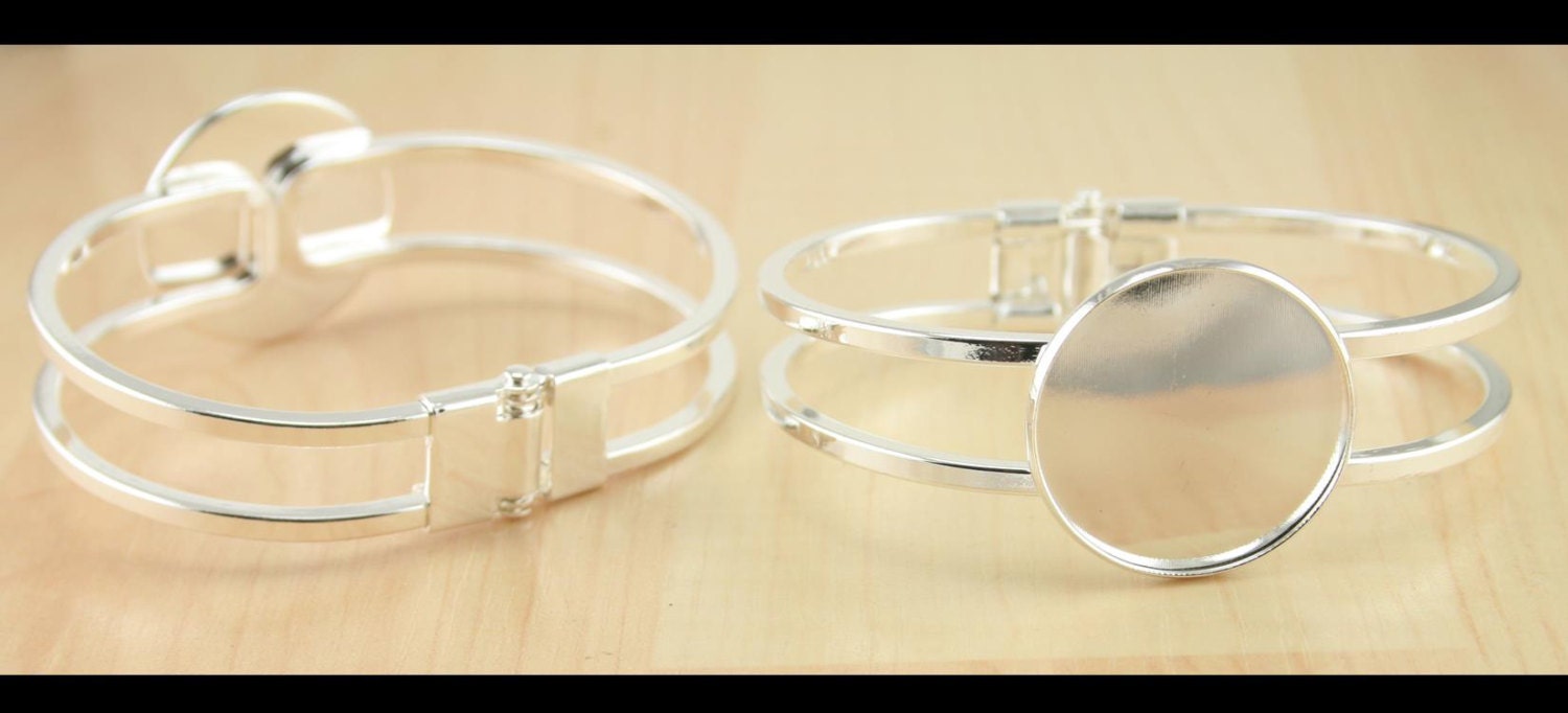 4 HINGED Silver 25mm BRACELET Bezel Bangle Blanks Optional