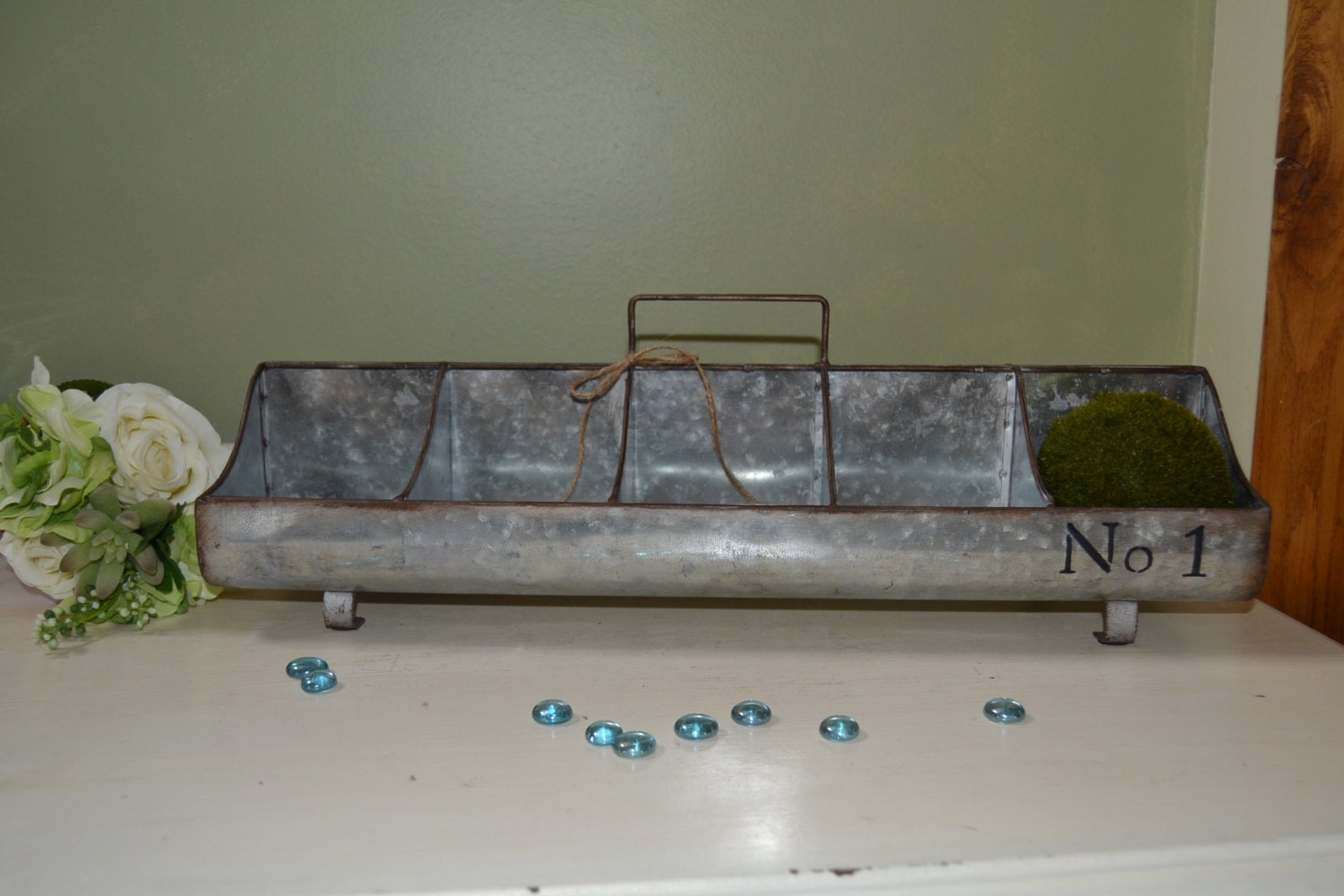 Galvanized Metal Farmhouse Tray Divided Bins Tote Parts Bin