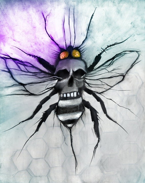 Bee Skull artwork For Life original illustration signed