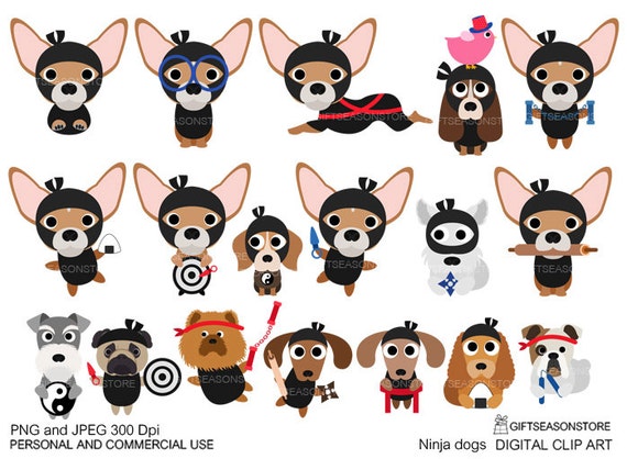 Ninja dogs digital clip art for Personal and Commercial use