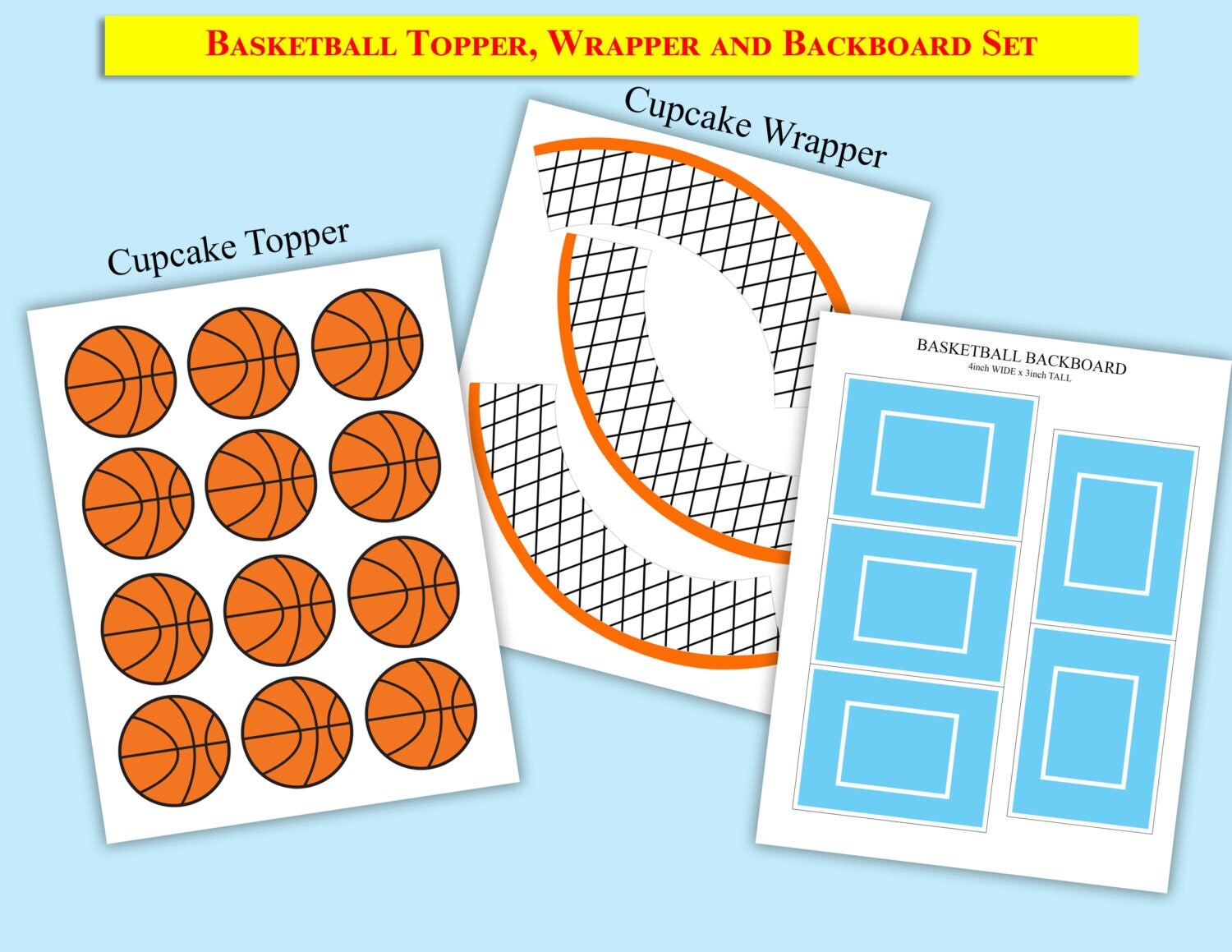 Printable Basketball Cupcake TopperWrapper & BackBoard
