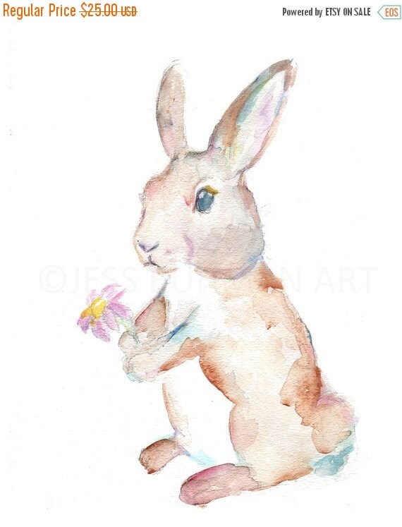 FLASH SALE 50% OFF Rabbit Watercolor Painting by JessBuhmanArt