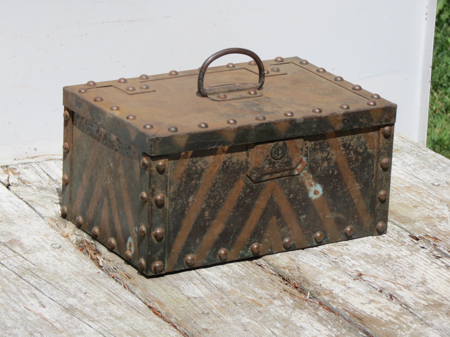 Antique Heavy Metal Lockbox Farm Fresh Maine Barn Treasure
