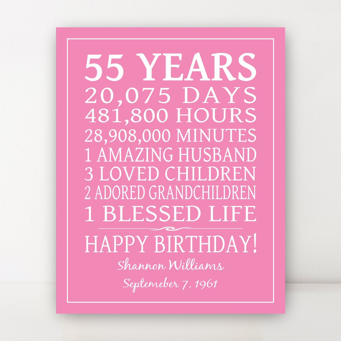55th BIRTHDAY GIFT 55 Year Birthday Sign Personalized Gift for