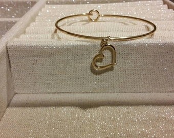 Gold heart bangle | Etsy