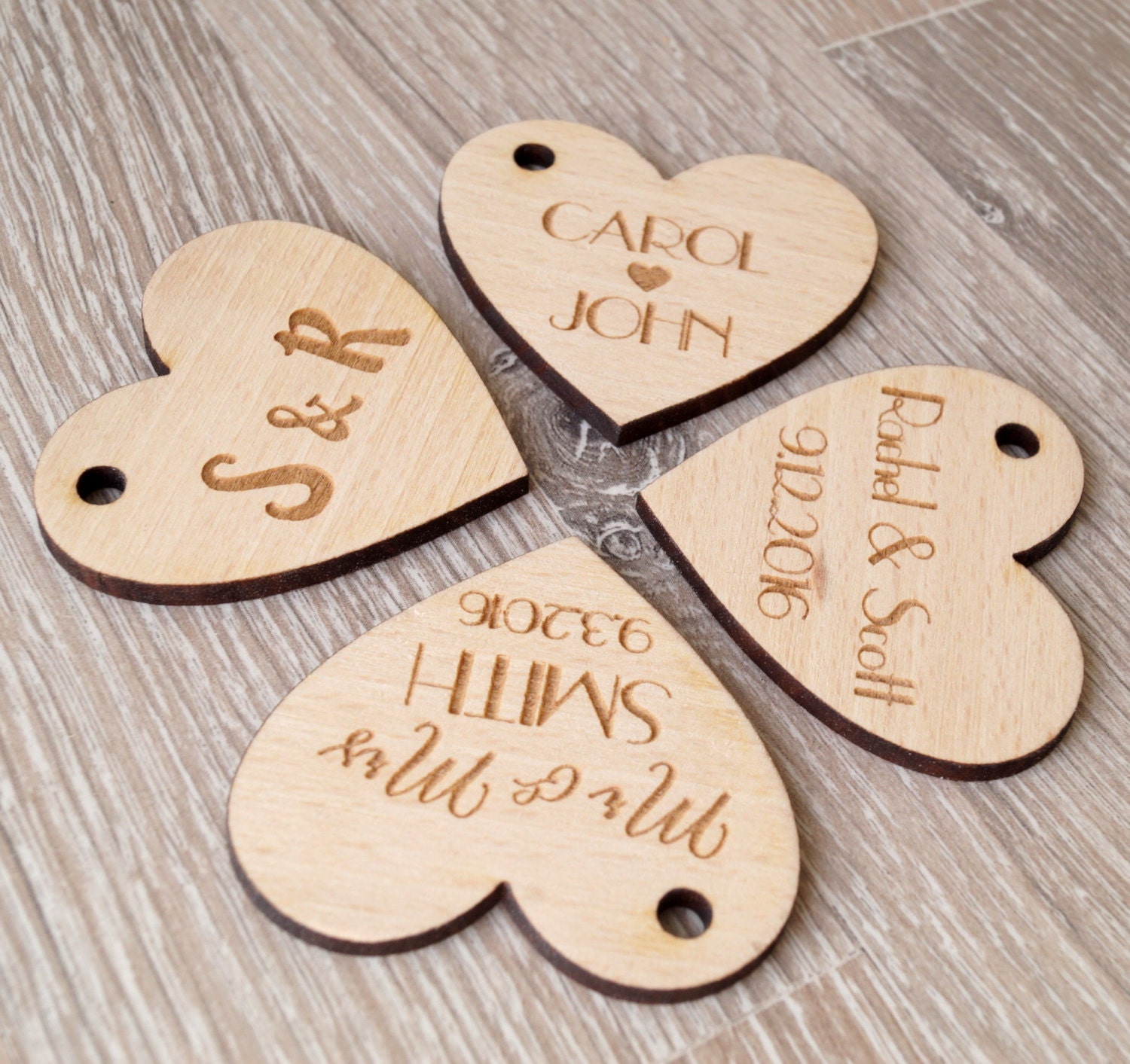 Wedding favors personalized wooden tags heart tags rustic