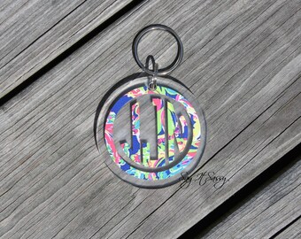 Circle Monogram Keychain Acrylic Personalized Key Chain