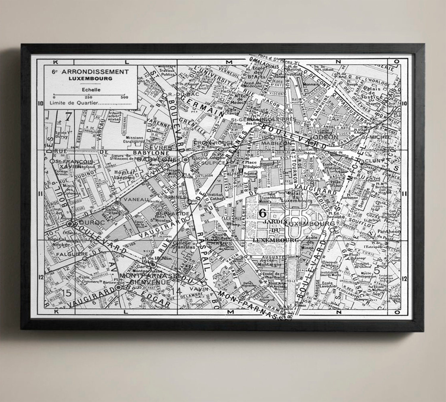 Paris Map 6th Arrondissement Map Luxembourg Map Print