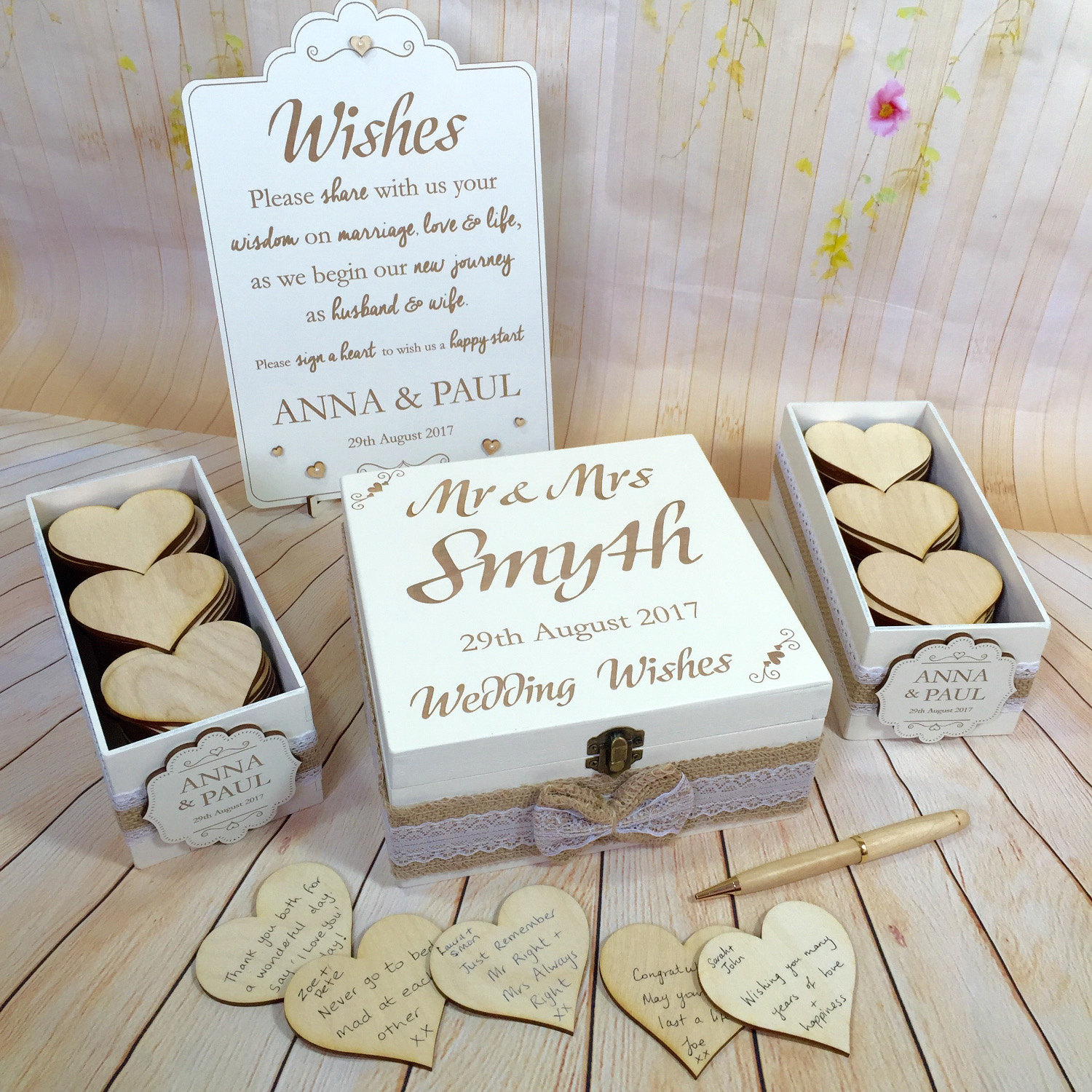 Vintage Rustic Wedding Wish Box Guest Book Alternative Drop in