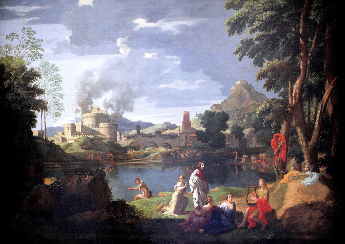 Nicolas Poussin: Landschap met Orpheus en Eurydice. Fine Art