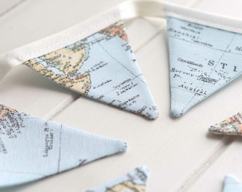 Items similar to Recycled vintage map bunting or garland. Shabby chic ...