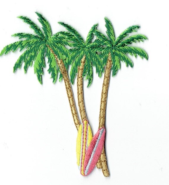Three Palm Trees Two Surf Boards Beach by WholesaleApplique