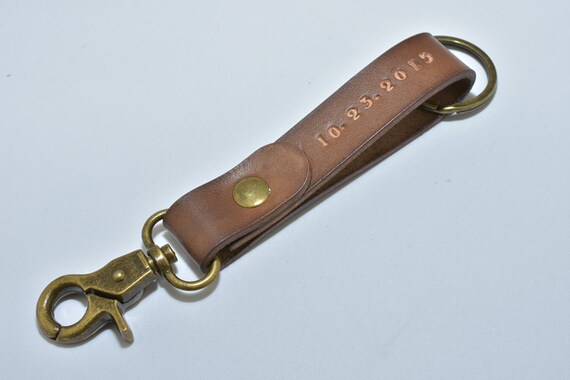 Engraved keychain key chain leather keychain by TAleatherworks