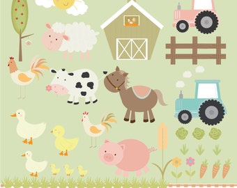 Cute Farm Animals Digital Clip Art Personal and Commercial