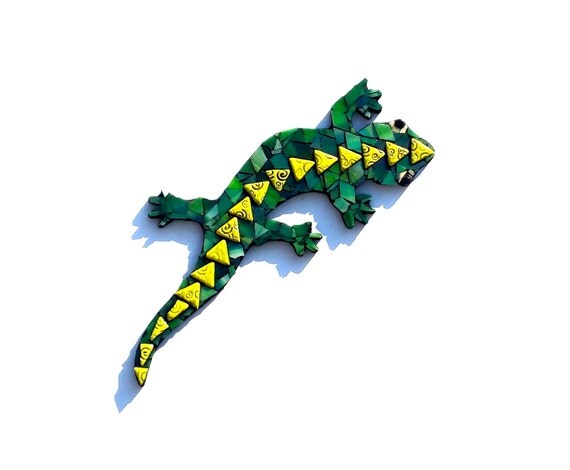 Mosaic Lizard Stained Glass Gecko Art Green Tropical Home