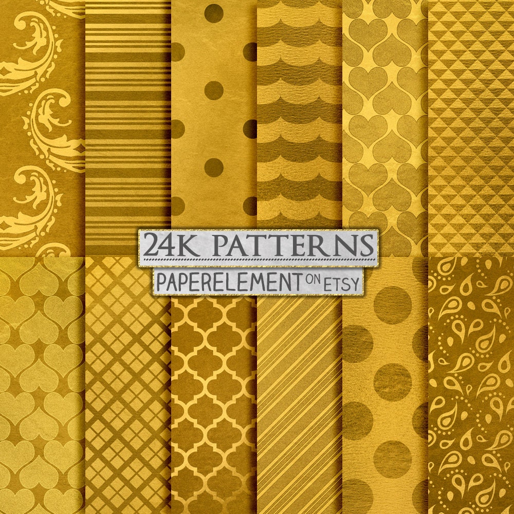 24K Gold Metallic Digital Paper: Gold Foil Art Gold Patterns