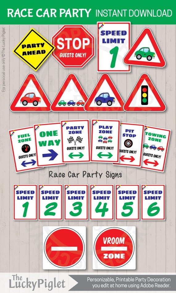 RACE CAR Party SIGNS Race Car Printable Sign Package Race