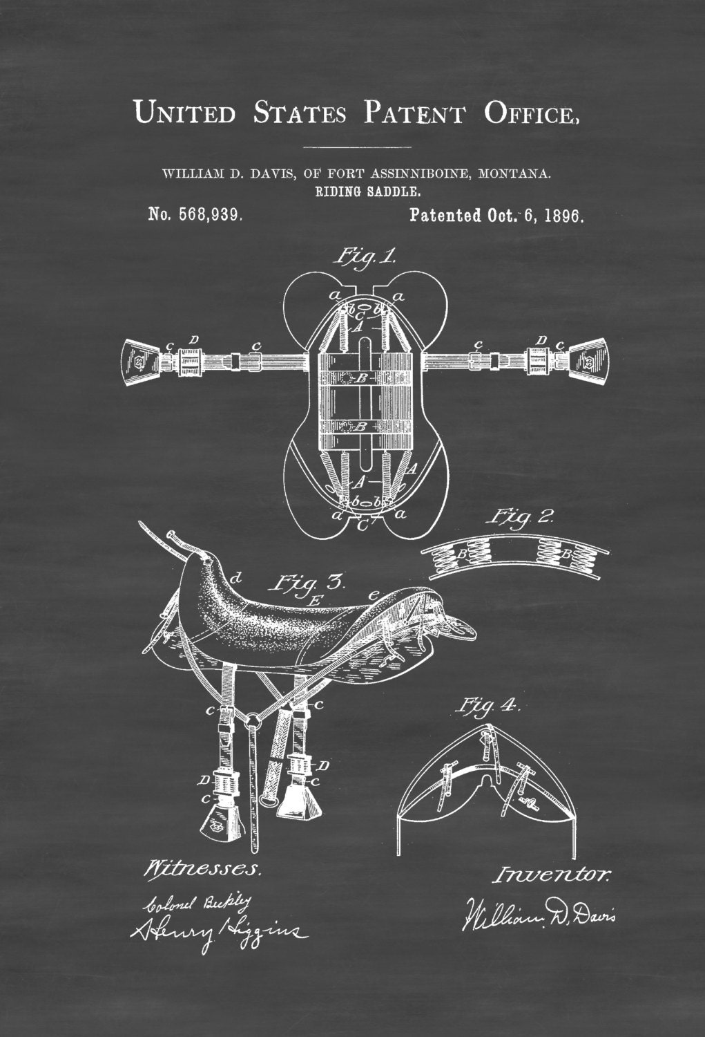 Horse Riding Saddle Patent Patent Print Wall Decor Horse