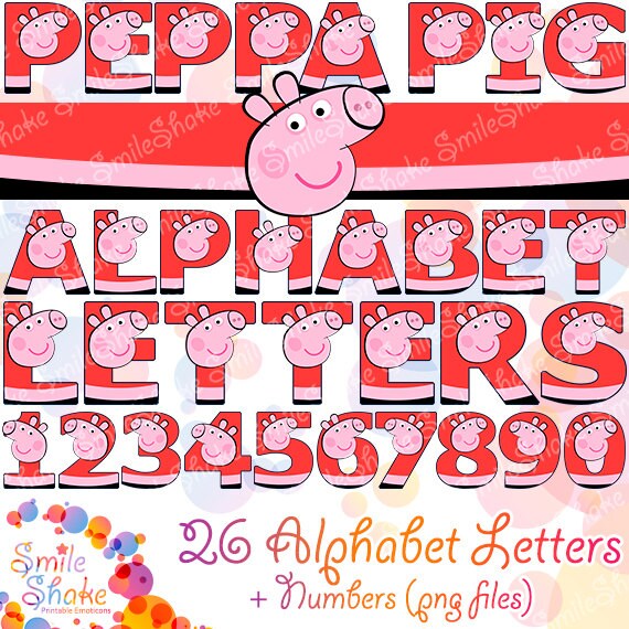 Items similar to PEPPA PIG Digital Alphabet 36 PNG Letters & Numbers ...