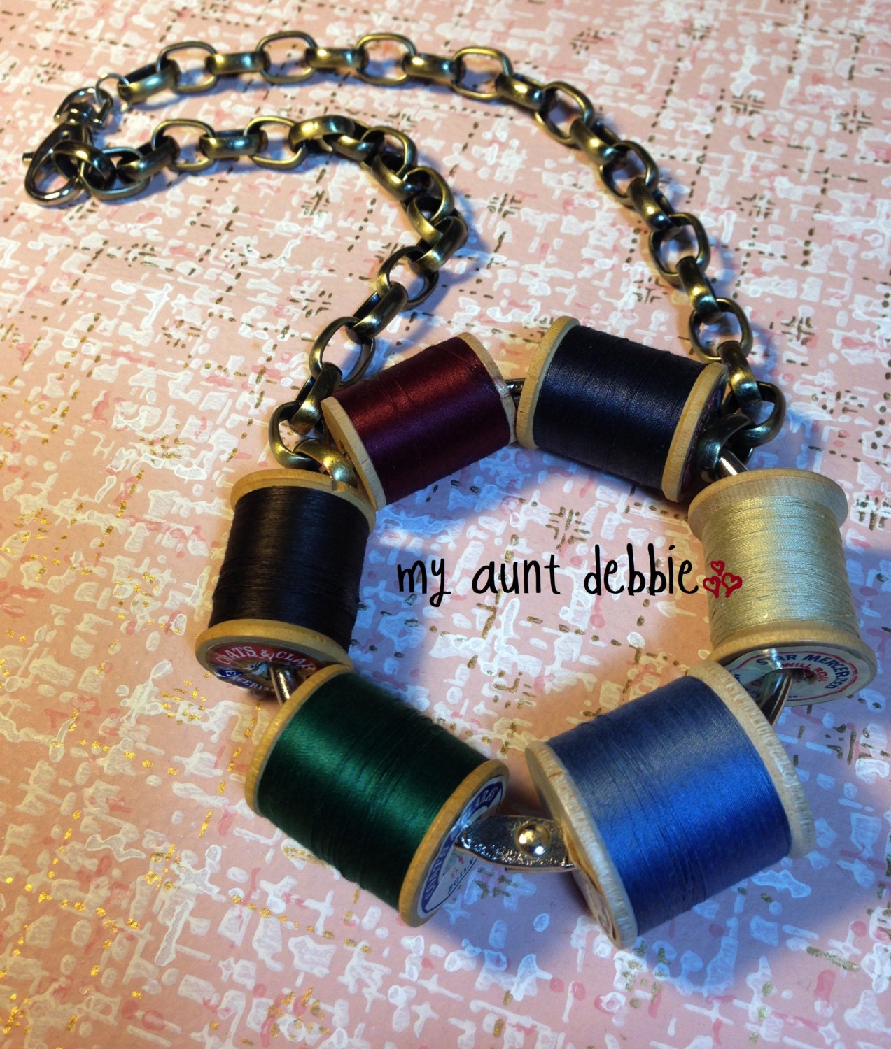 Vintage Wooden Spool Statement Necklace chunky modern circle