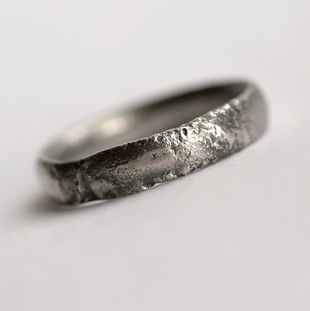 Rustic Men's Wedding Band Oxidized Sterling Silver Ring