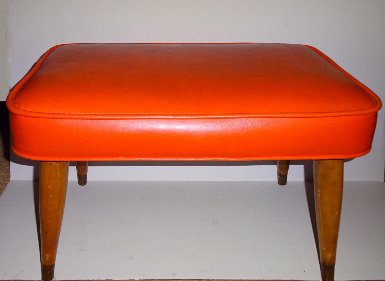 Mid century ottoman foot stool 1950’s vintage furniture upholstered ...