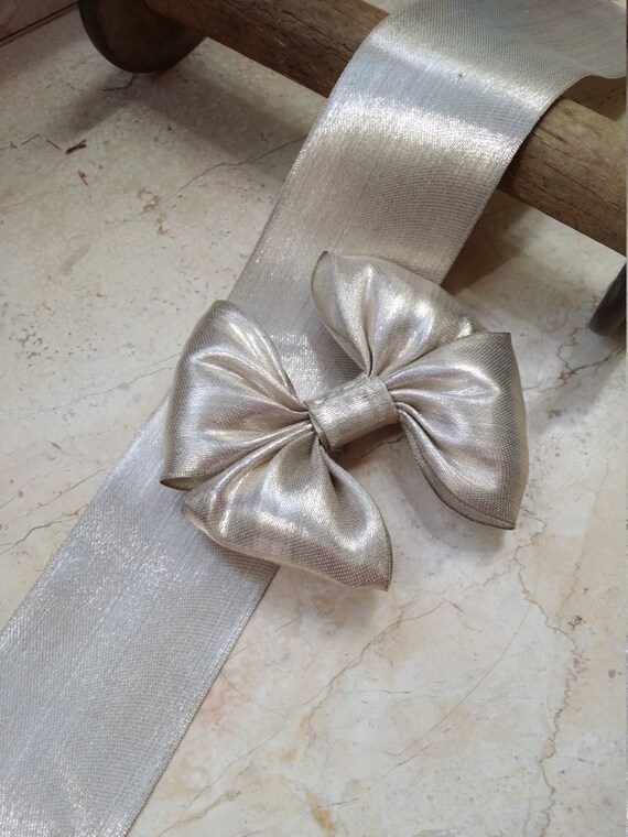 Items similar to 2.75" Stunning Vintage Silver Metal Ribbon Lame ribbon ...