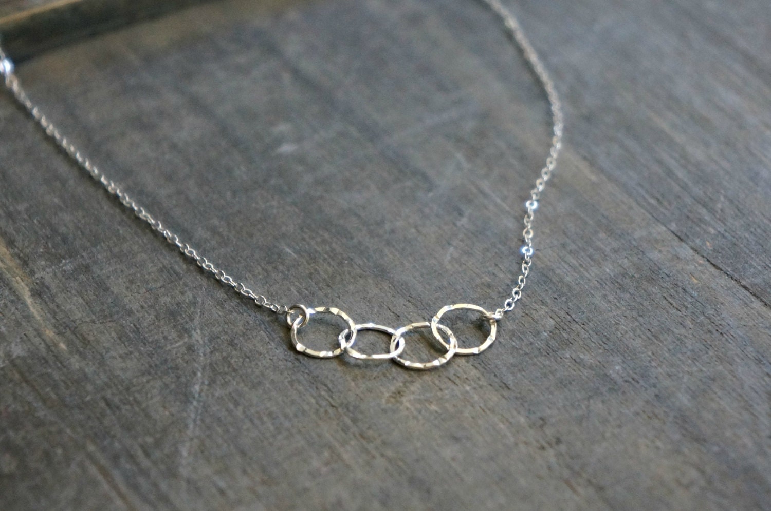 Four Entwined Circles Necklace / Tiny Silver Linked Hammered