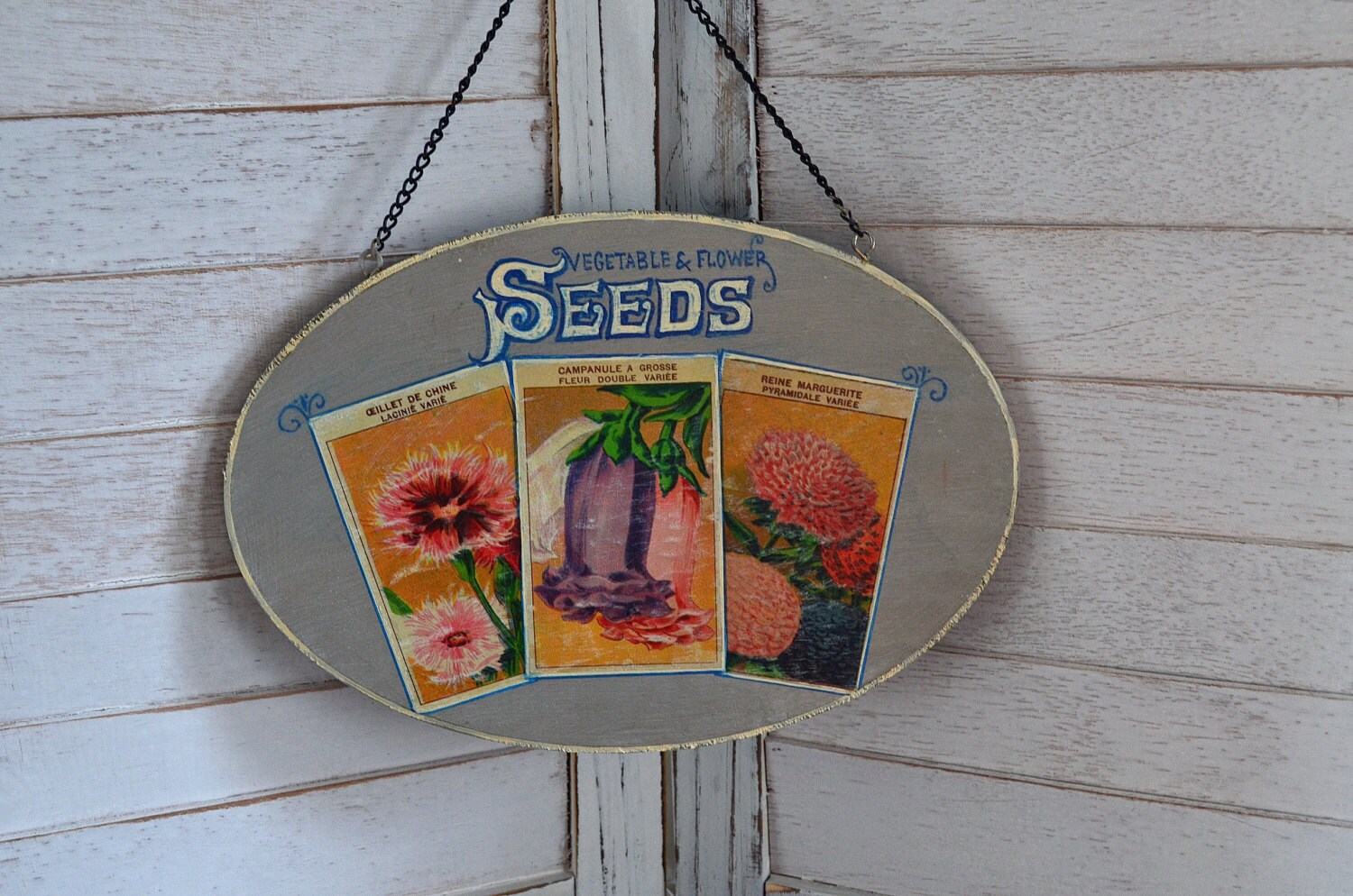 Hanging Wooden Garden Sign with Vintage Seed Labels