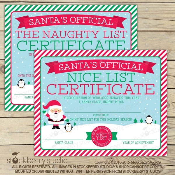 Santa Nice List Certificate Christmas Printables Kids