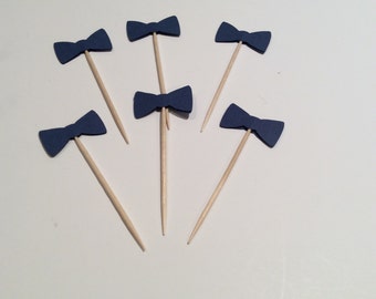 Navy Chevron Bowtie cupcake toppers. Chevron by KraftynKatchy