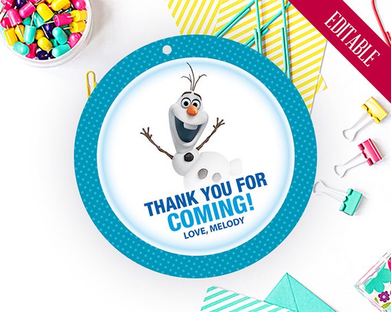 Olaf EDITABLE & PRINTABLE Favor Tags Olaf Thank You Cards