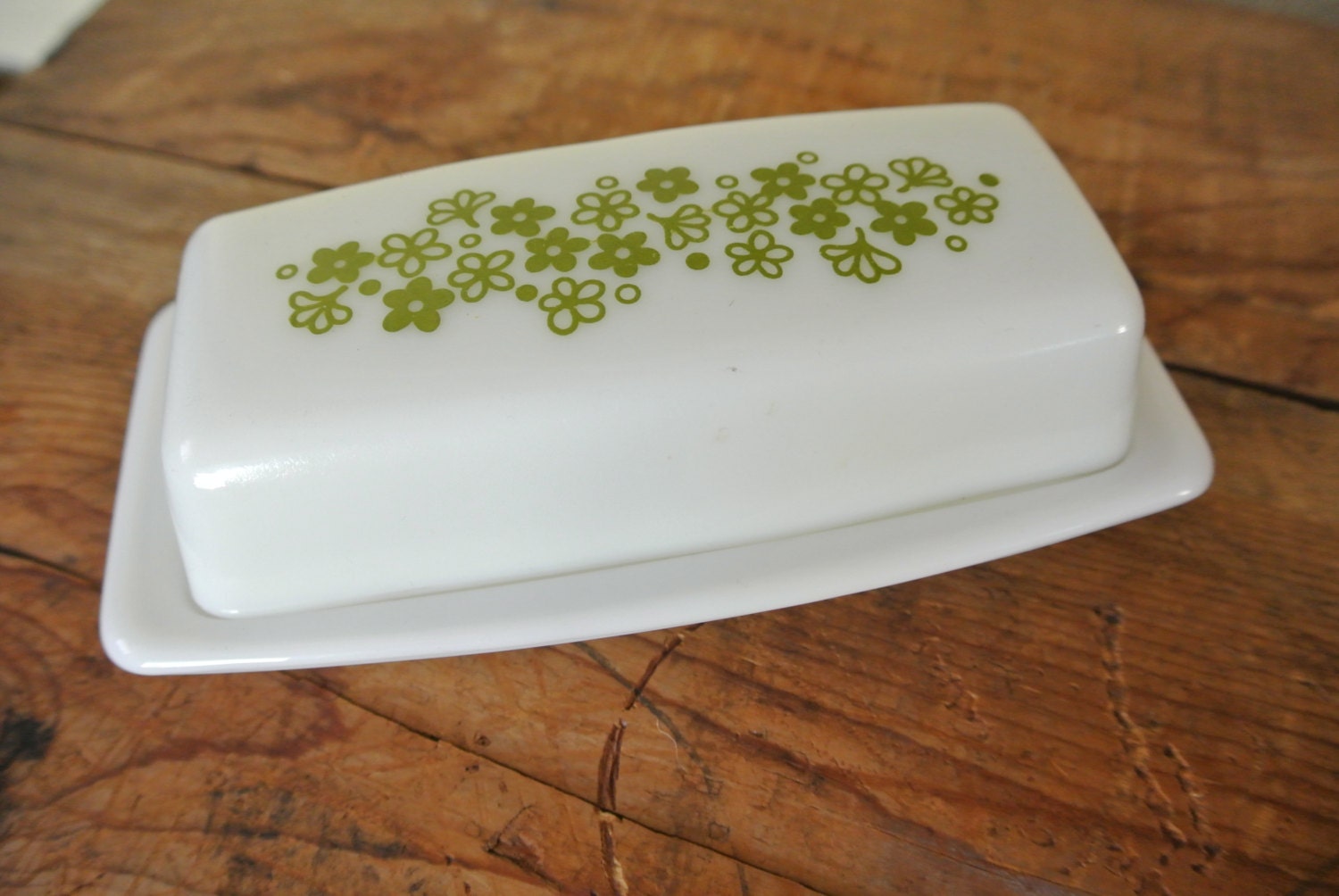 Vintage Pyrex Butter Dish, Crazy Daisy, Spring Blossom, Avacado Green ...