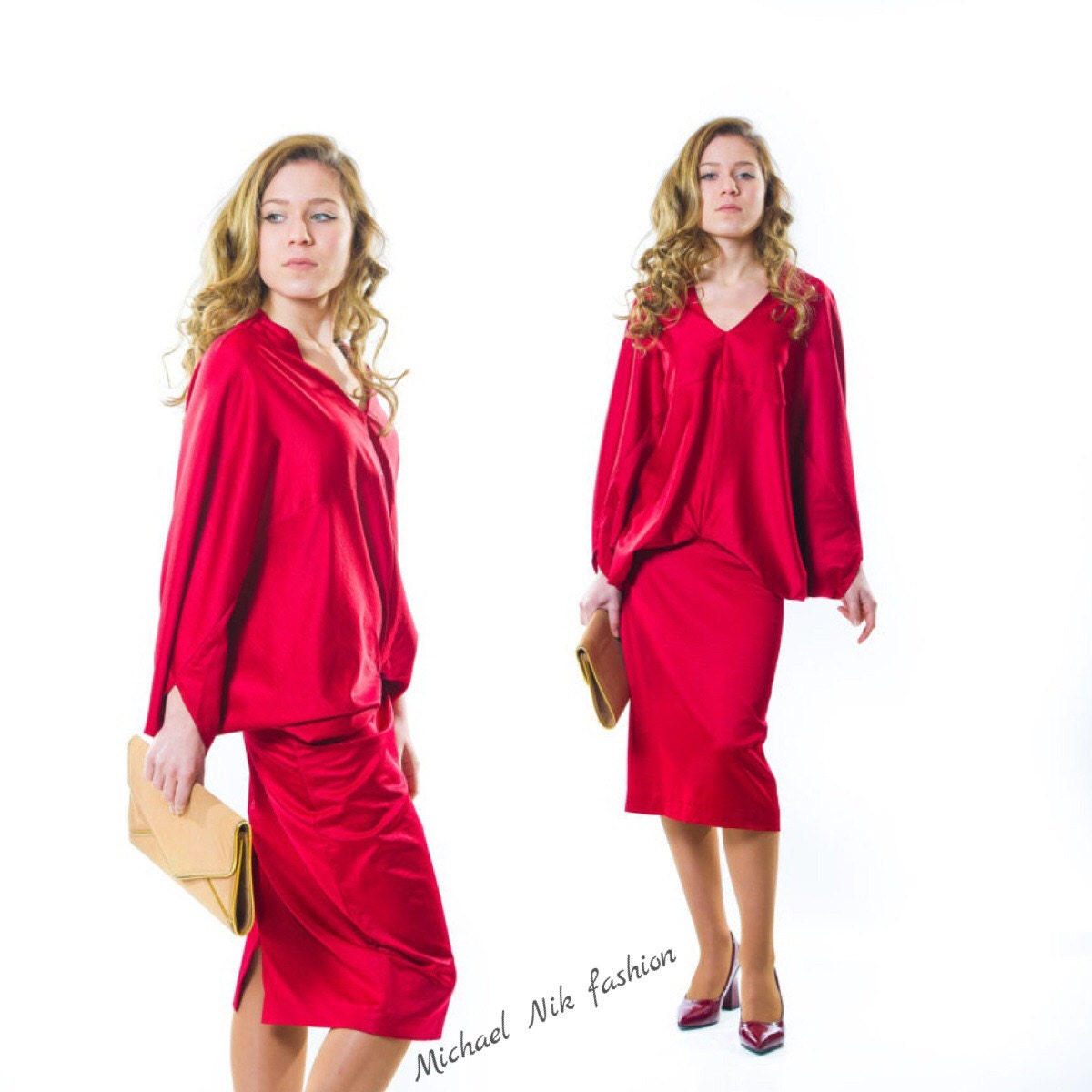 Dolman Sleeve Satin Prom Dress Simple Wedding Dress Bridal