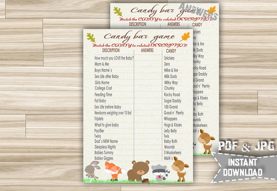 Printable Candy Bar Guess Game with Woodland Animals Baby
