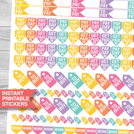 PayDay Instant Printable Stickers. Colorful by StickWithSam
