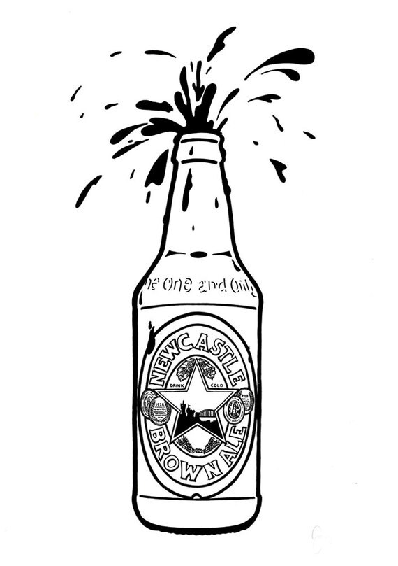 Newcastle Brown Ale bottle Hand-drawn illustration print