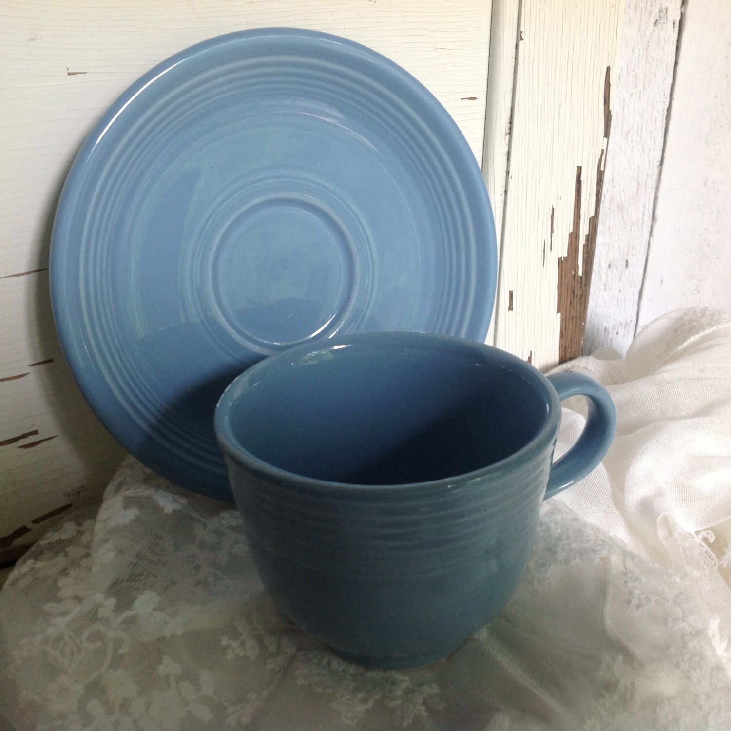 Vintage Fiesta Ware Cup and Saucer Periwinkle Blue Homer