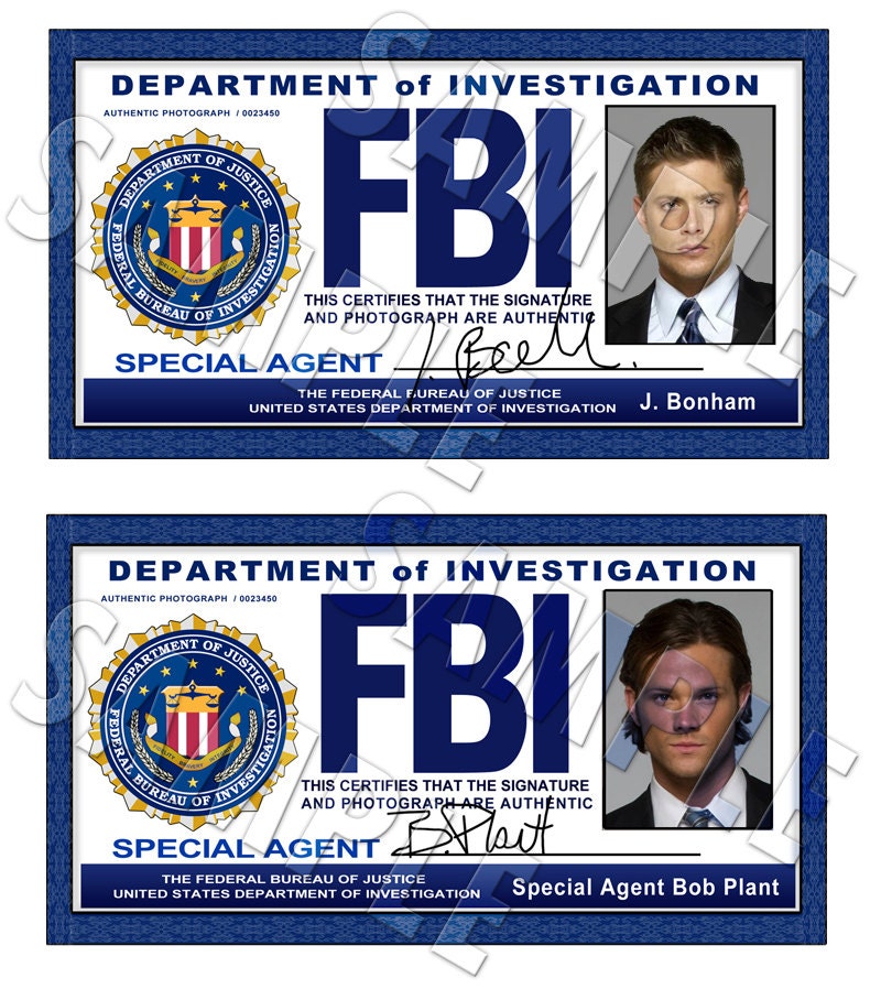 Supernatural FBI ID Cards Dean and Sam Digital Download