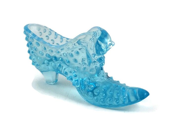 Blue Glass Shoe Light Blue Hobnail Cat Head Glass Slipper