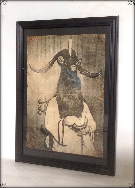 Hand aged print of a Black Magic goat headed Wizard.