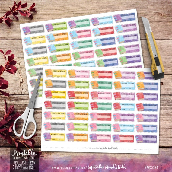 Reading Printable Planner Stickers Watercolor Reading