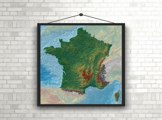 France elevation map high resolution digital print map