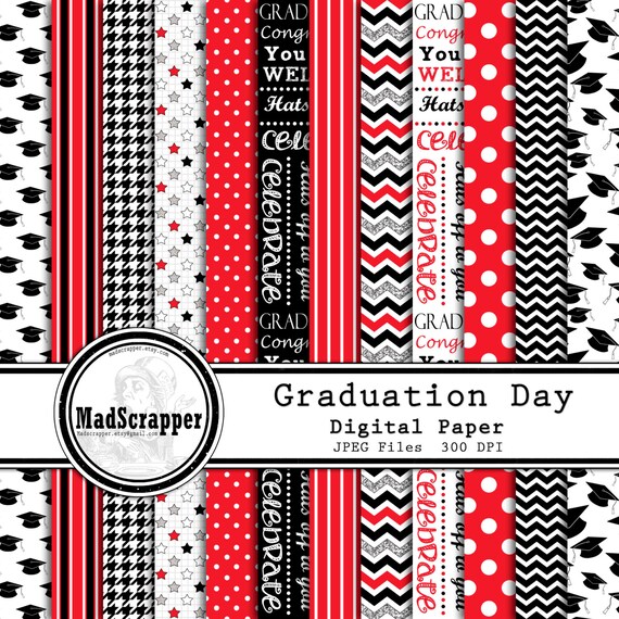 Digital Scrapbook Paper Graduation Day Black and Red 12
