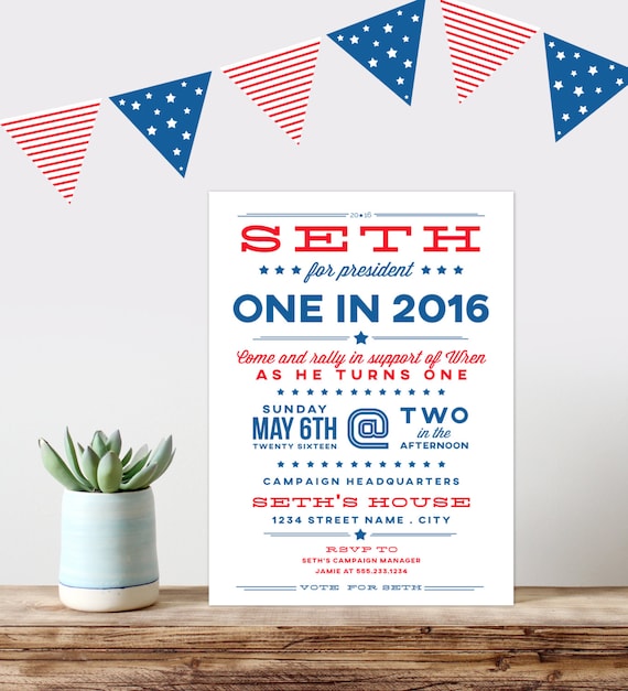 presidential campaign birthday party invitation childrens